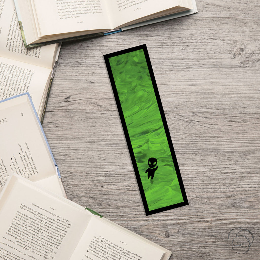 Cartoon Space Green Alien Bookmark - The Dark Tag